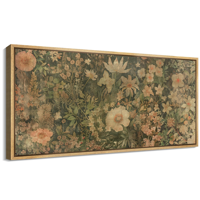 wall26 Vintage Garden Flowers Antique French Floral Artwork - Extra Large Framed Wall Art Canvas ...